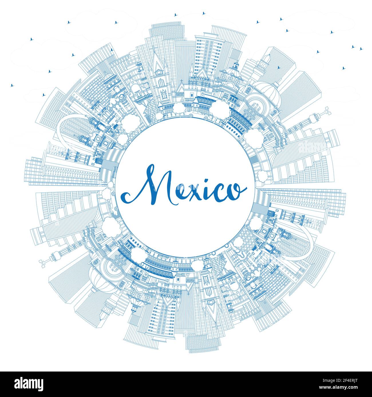 Outline Mexico (Country) City Skyline with Blue Buildings and Copy ...