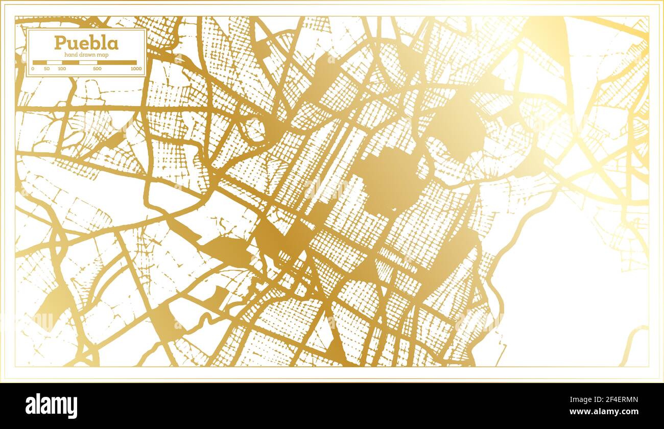 Puebla Mexico City Map in Retro Style in Golden Color. Outline Map ...