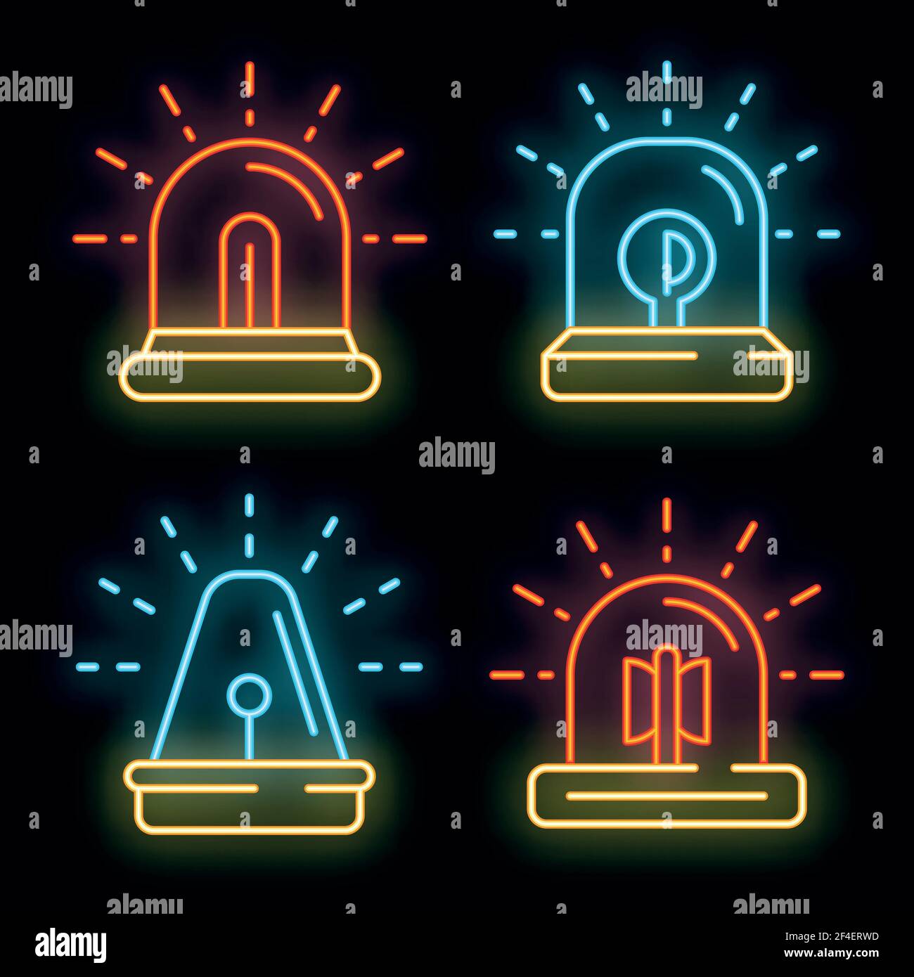 Flasher icon set. Outline set of flasher vector icons neon color on ...
