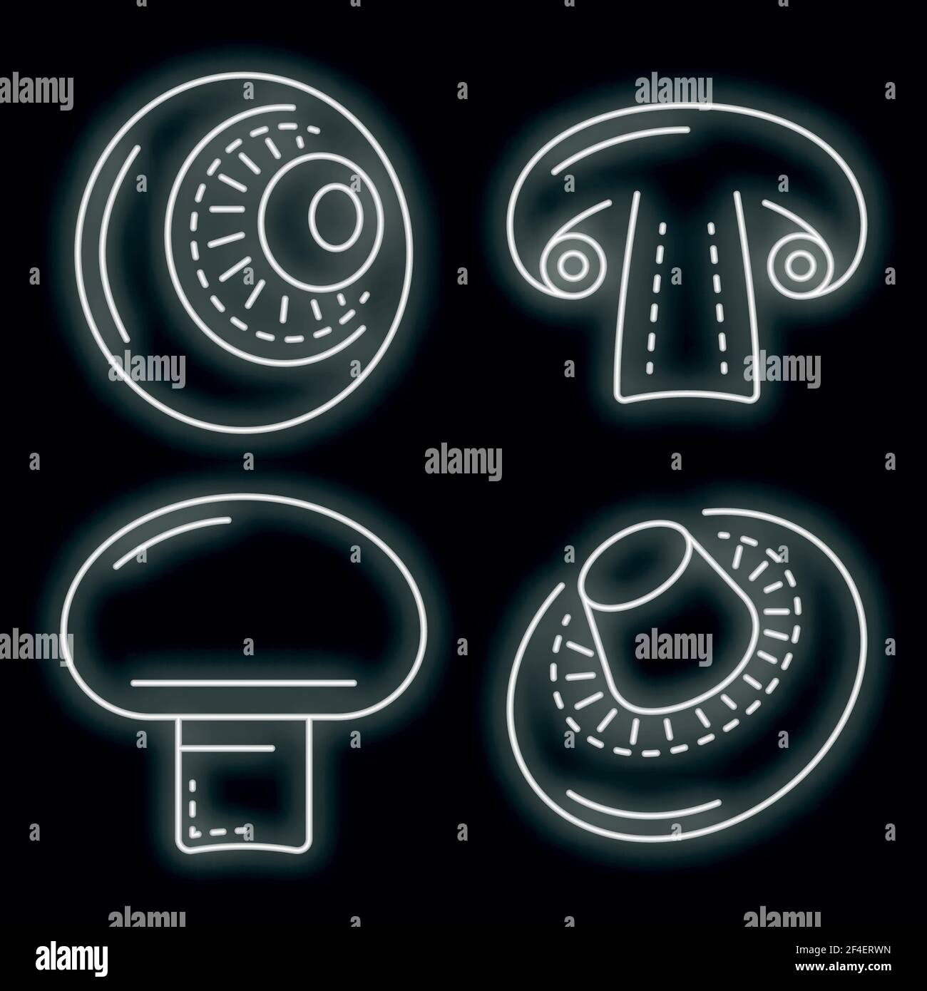 Champignon icon set. Outline set of champignon vector icons neon color ...