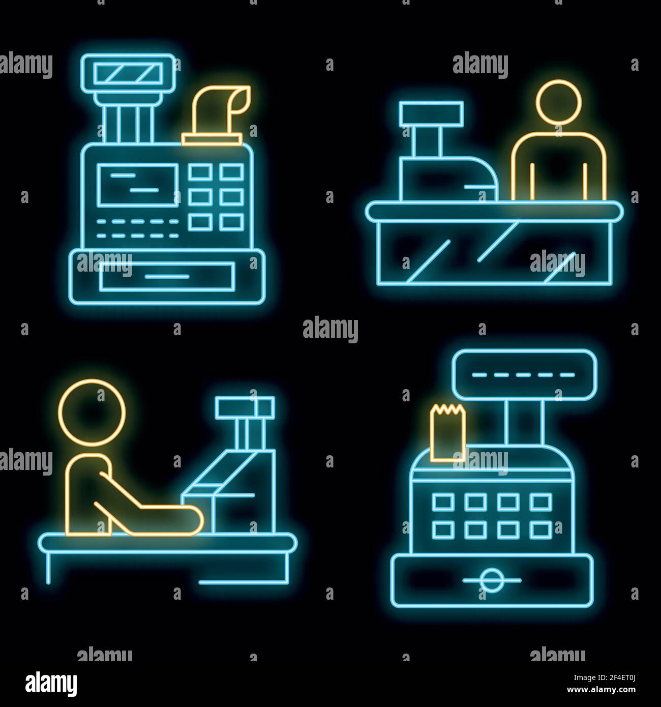 Cashier icon set. Outline set of cashier vector icons neon color on ...