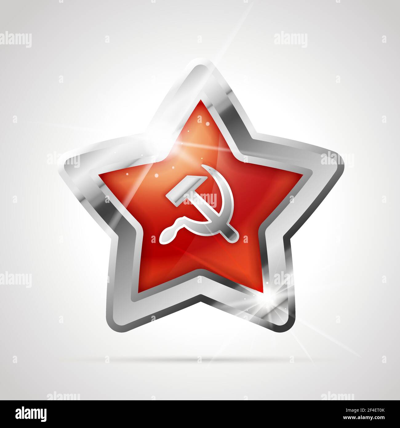 Star shaped bright glossy silver badge icon with soviet sickle and ...