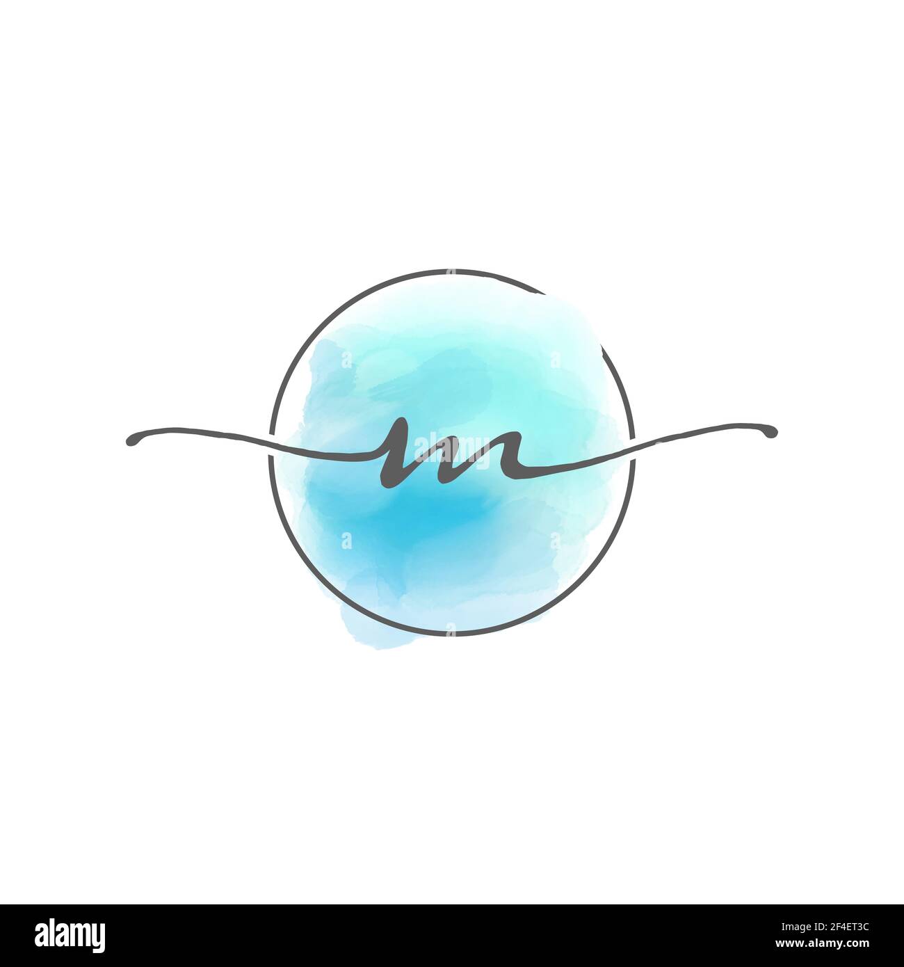 handwriting letter M logo with blue watercolor design template. vector ...