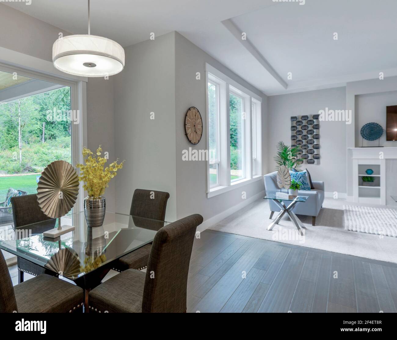Modern residential dining room and living room interior Stock Photo - Alamy