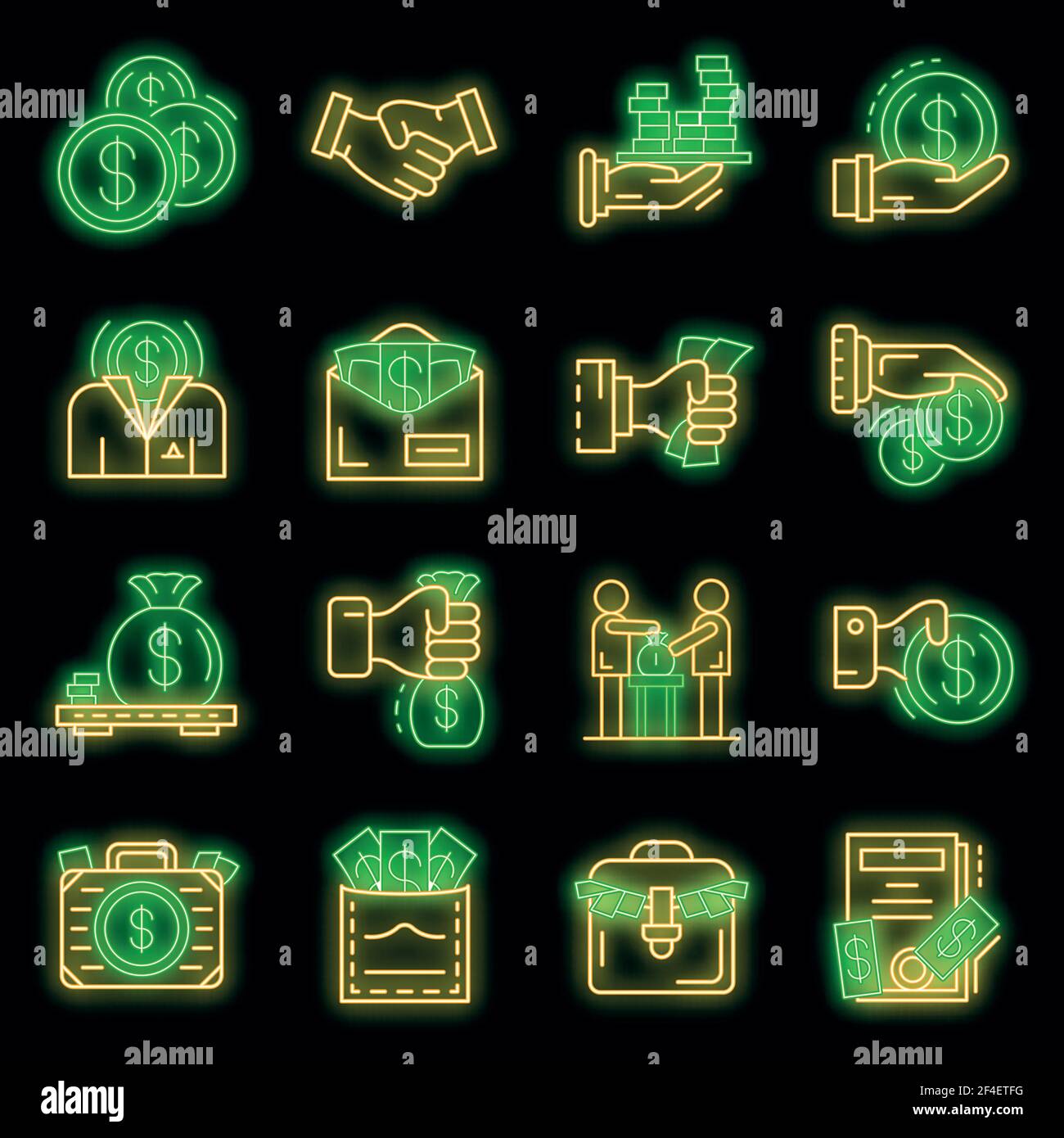 Bribery icon set. Outline set of bribery vector icons neon color on black Stock Vector Image ...