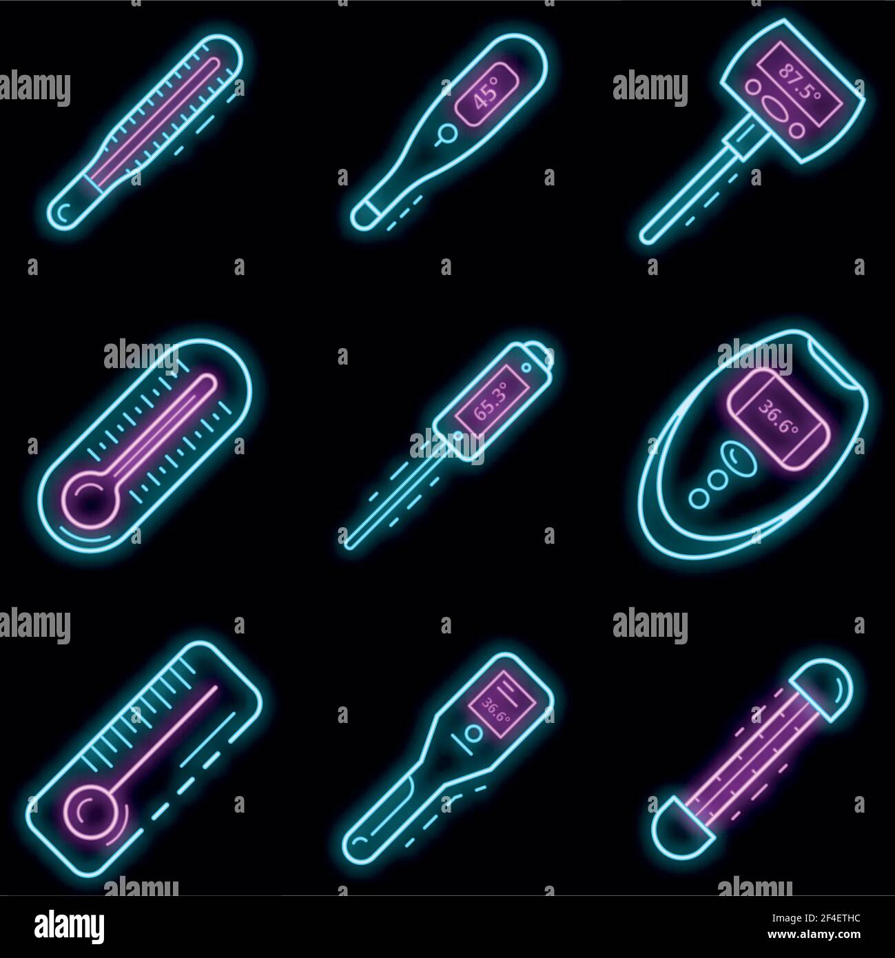 Thermometer icon set. Outline set of thermometer vector icons neon ...