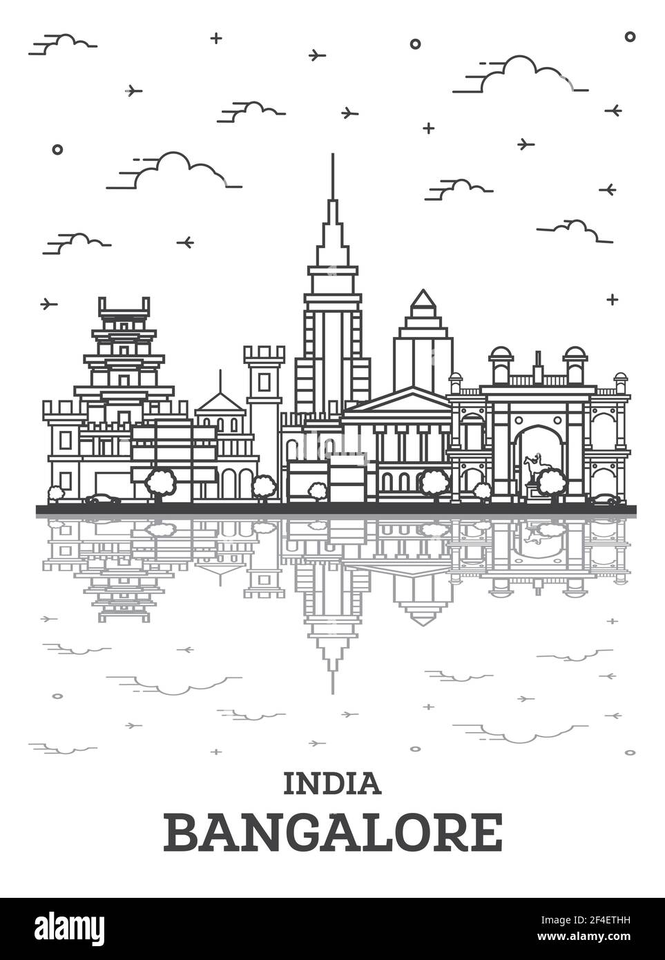 Outline Bangalore India City Skyline with Historic Buildings and ...