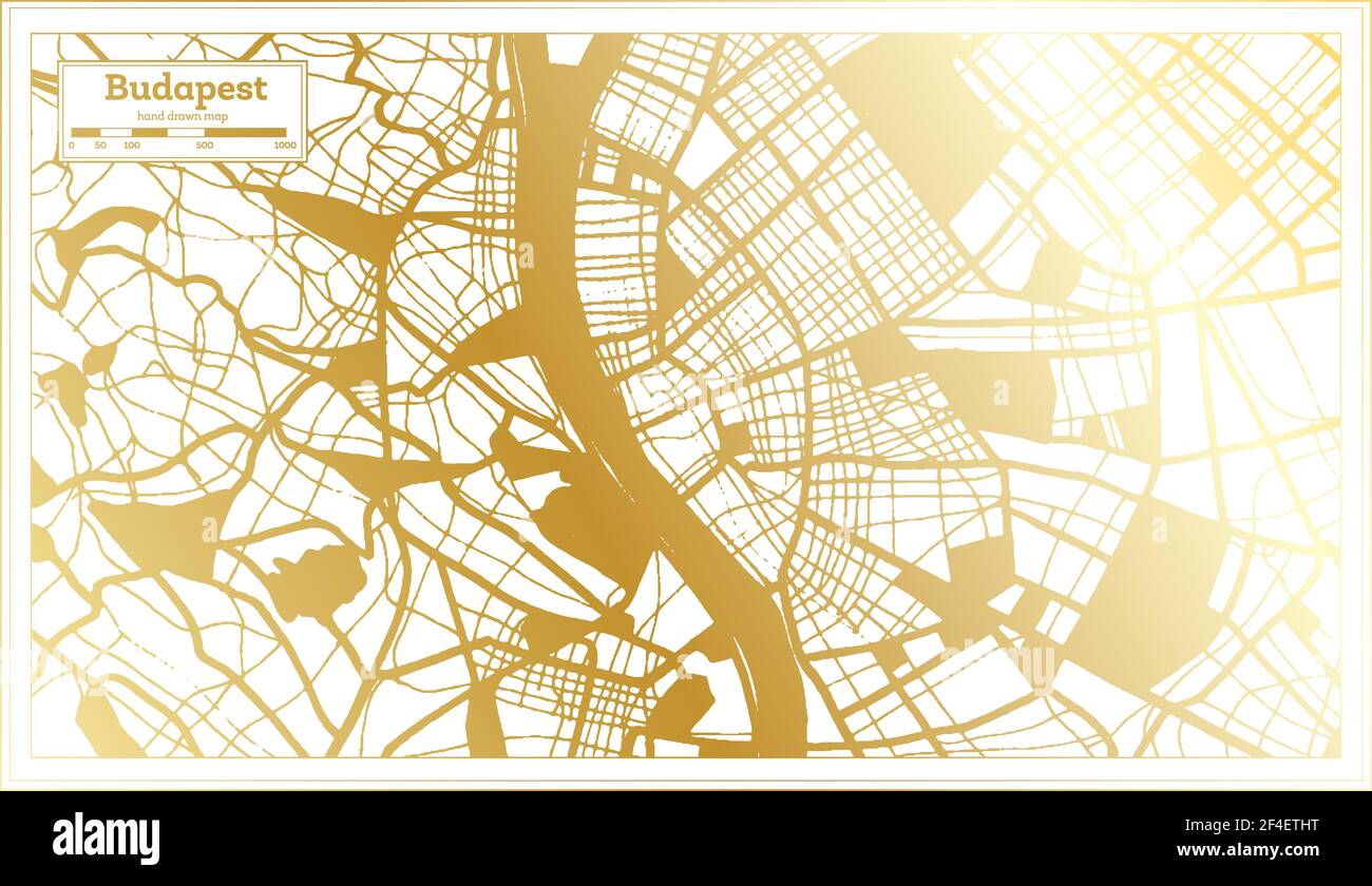 Budapest Hungary City Map in Retro Style in Golden Color. Outline Map ...
