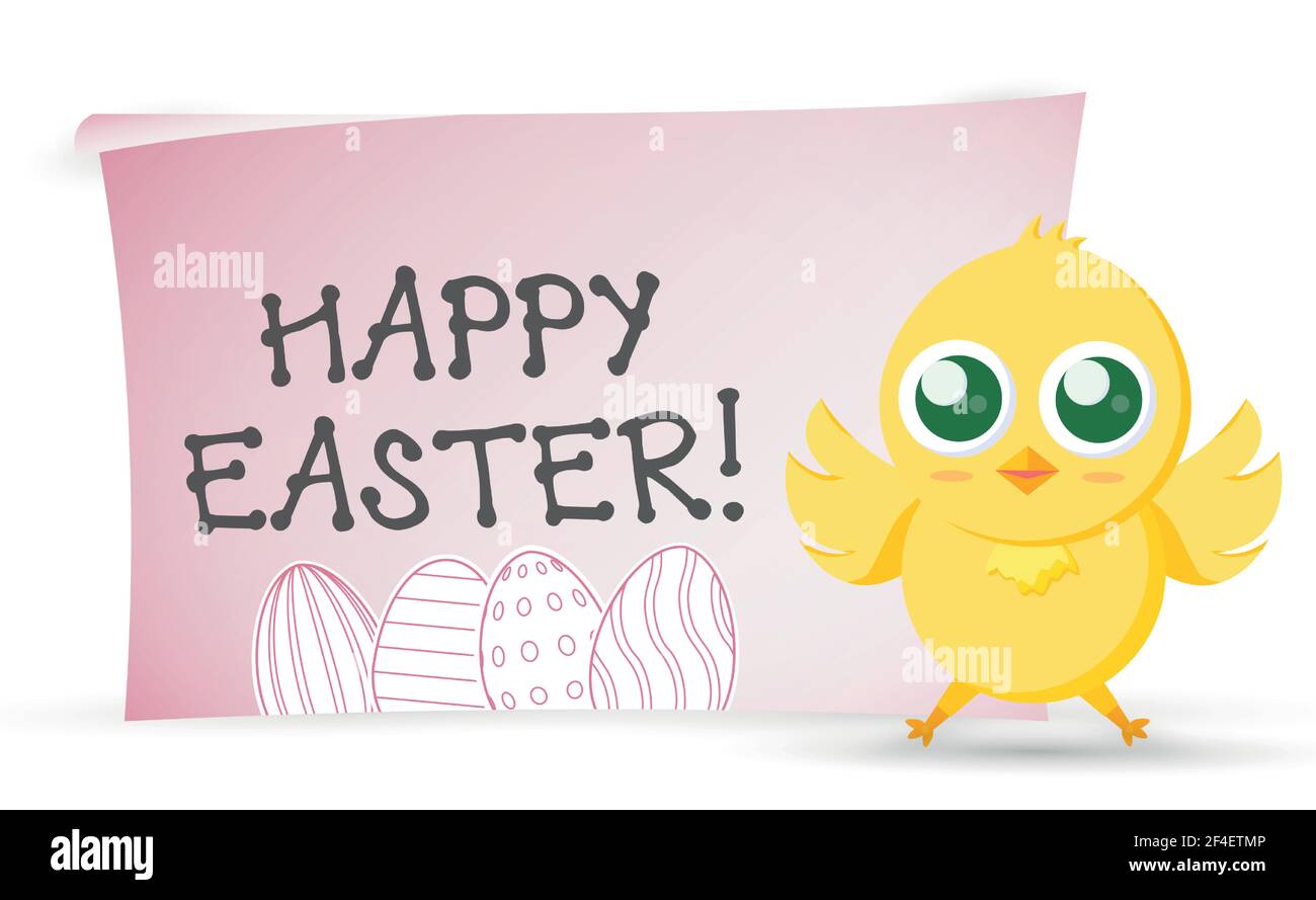 Yellow Easter Chicken with Happy Easter - Vector illustration Stock ...
