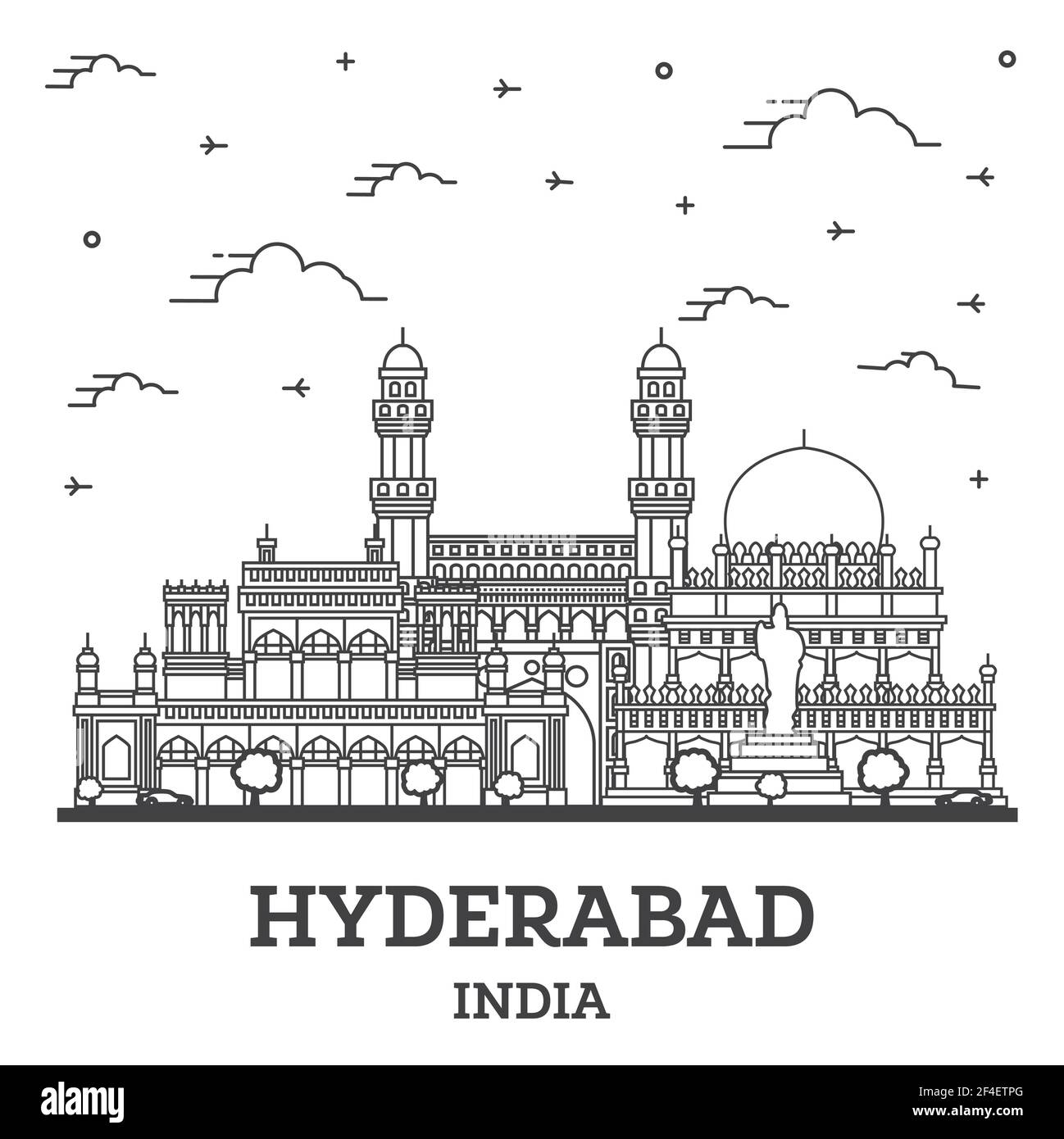 Outline Hyderabad India City Skyline with Historical Buildings Isolated ...