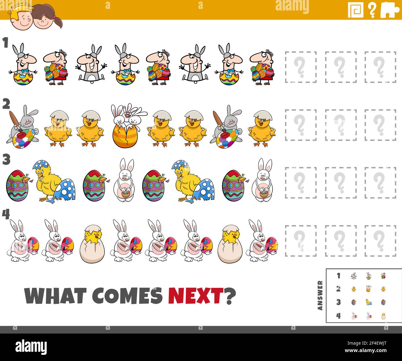 Cartoon illustration of completing the pattern educational game for ...