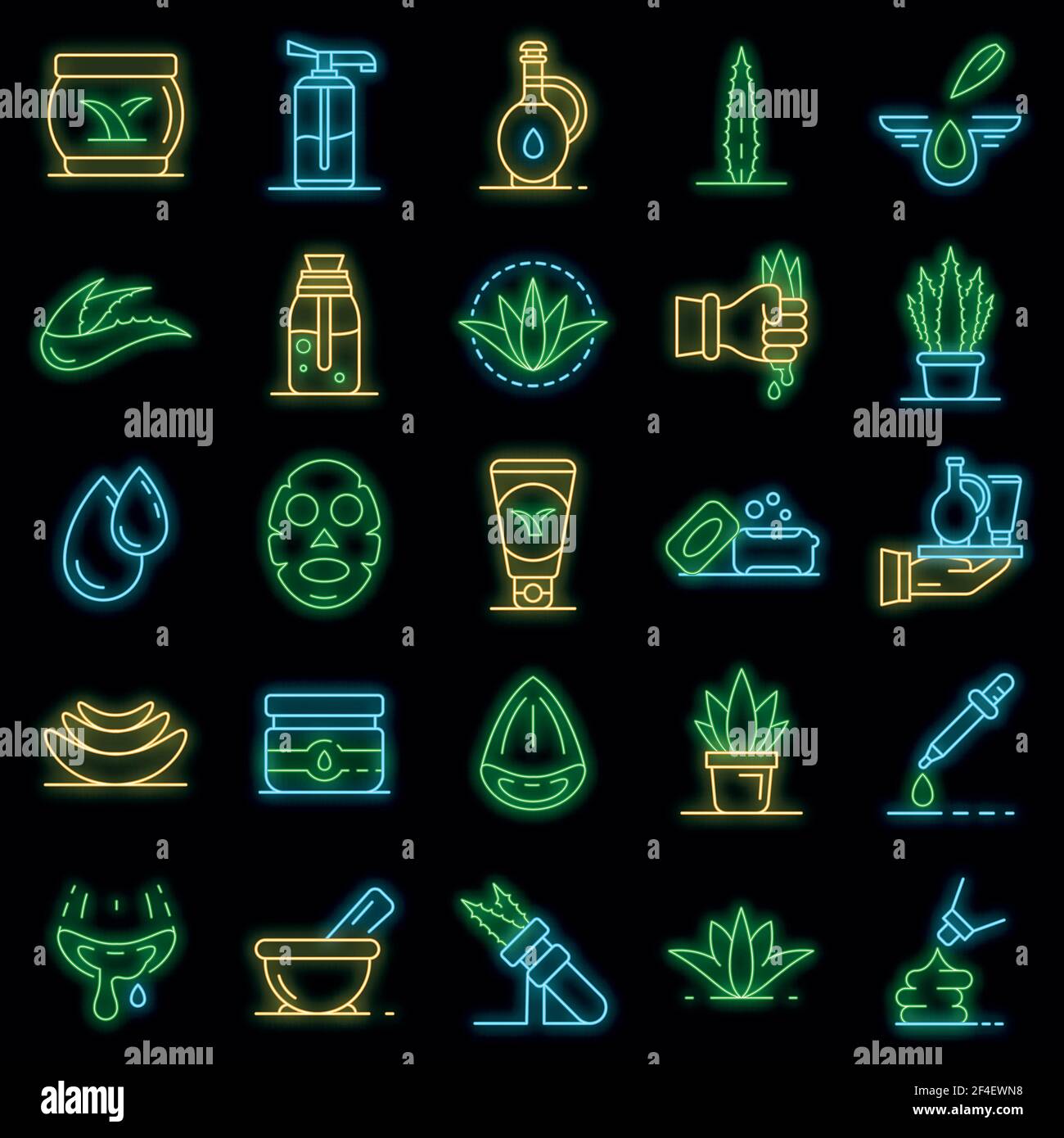 Aloe vera icon set. Outline set of aloe vera vector icons neon color on ...