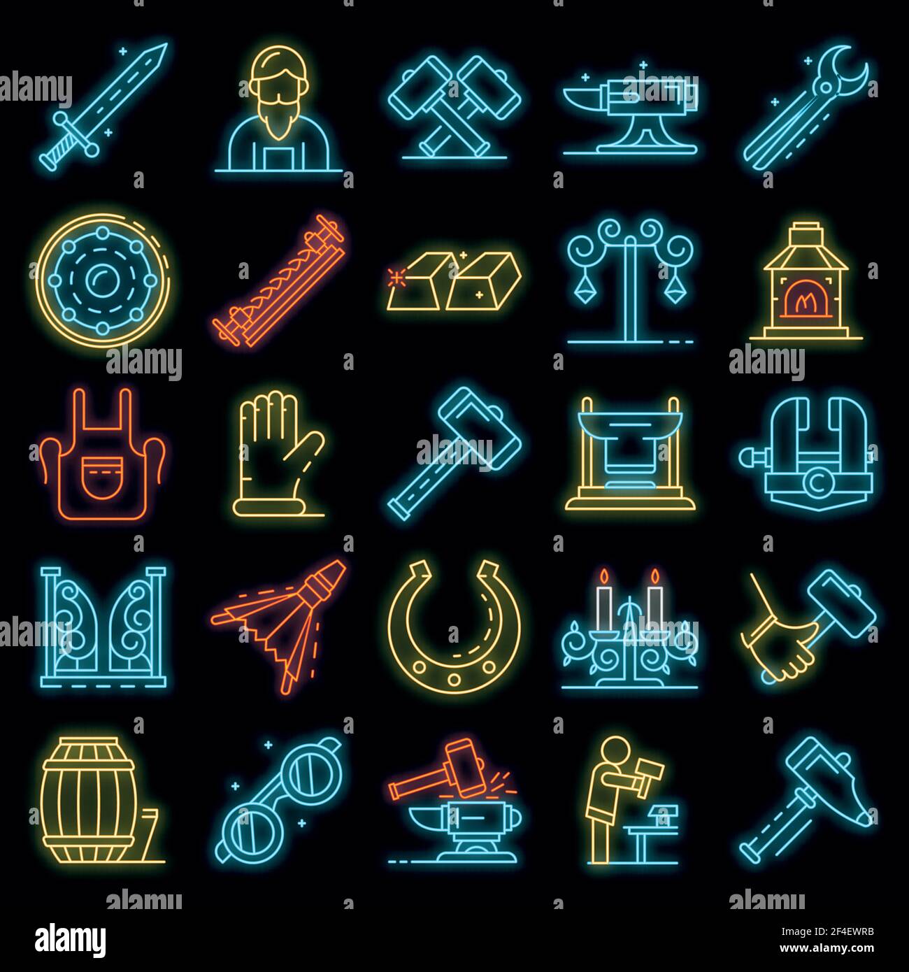 Anvil Icon Set Outline Set Of Anvil Vector Icons Neon Color On Black