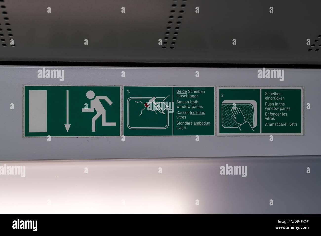 Instructions for using the escape route through the window Stock Photo ...