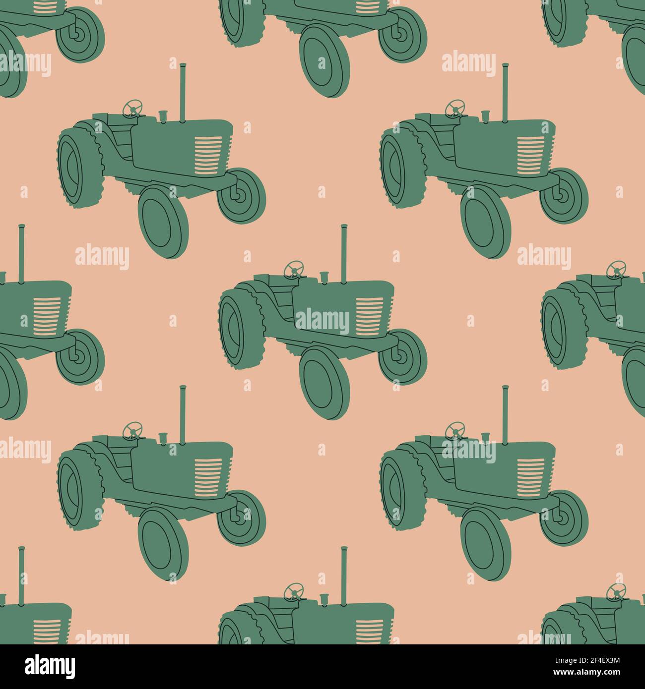 Vector seamless pattern agriculture concept. Repeating tractor and ear ...