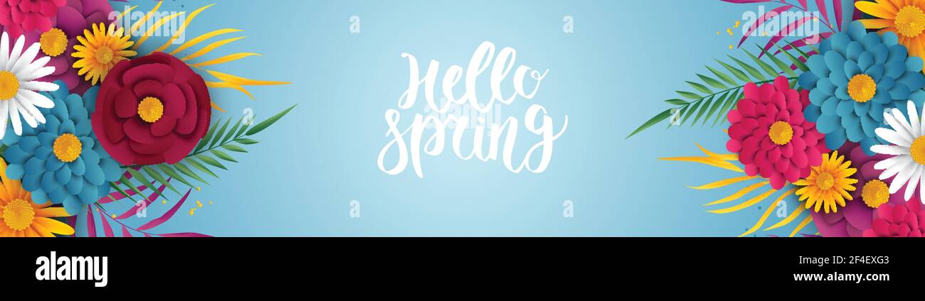 Spring sale banner with paper flowers. Banner perfect for promotions ...