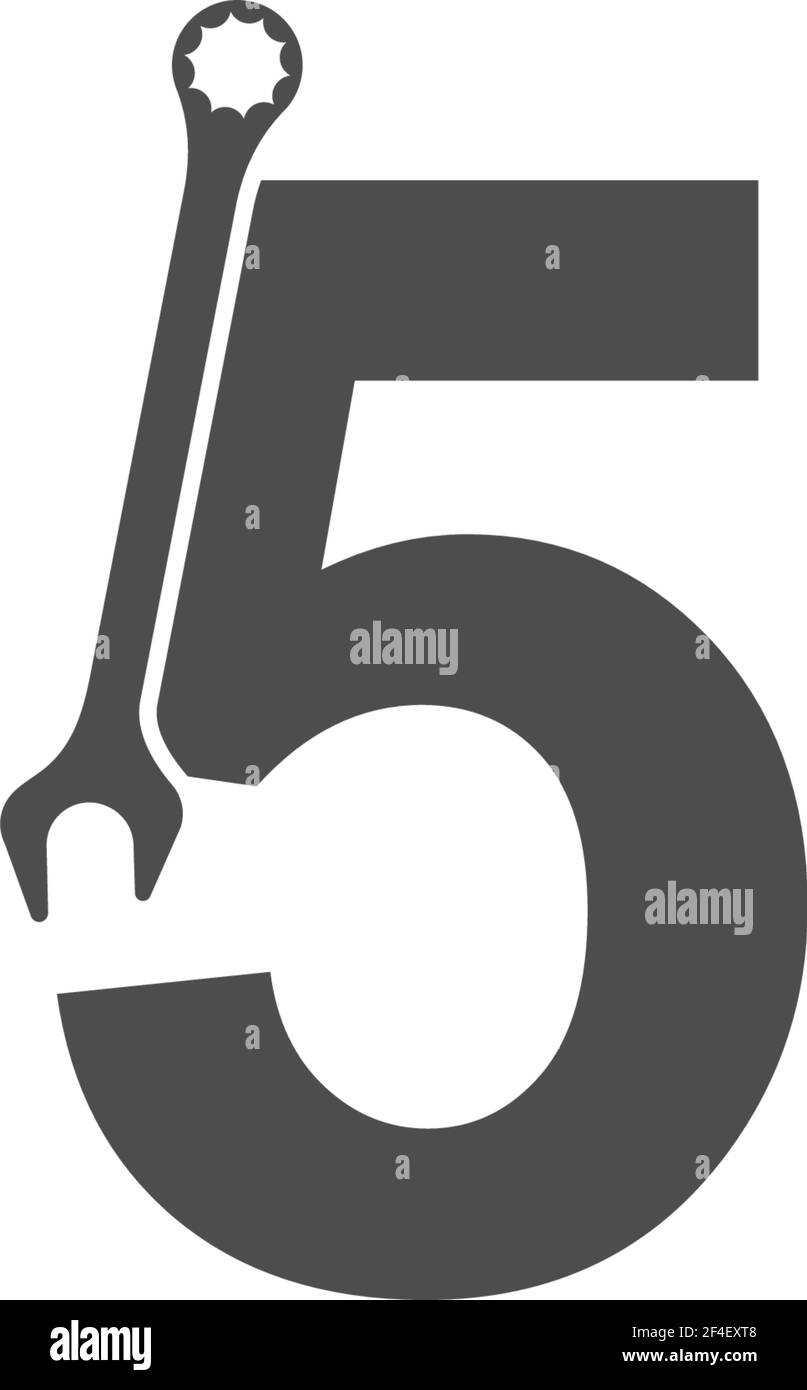 Number 5 logo icon with wrench design vector illustration Stock Vector ...