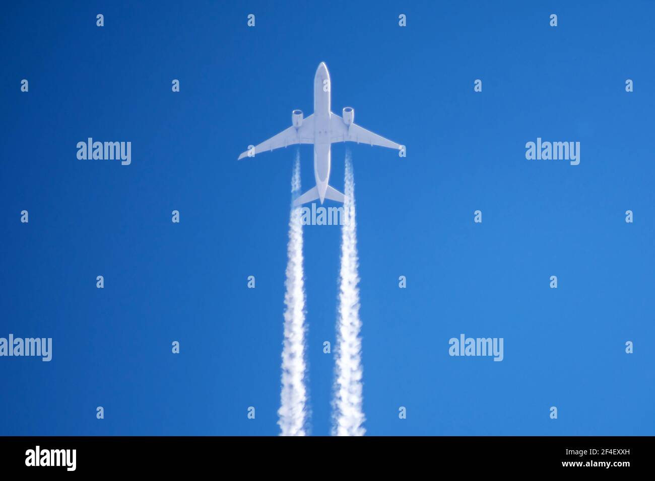 White big passenger airplane two engines aviation airport contrail ...