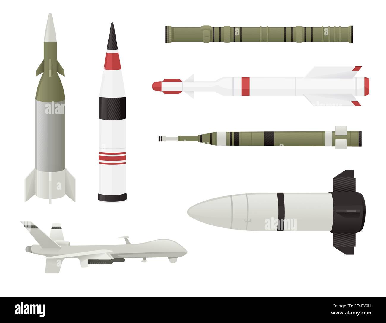 Set of Military rockets weapon nuclear launch vector illustration ...