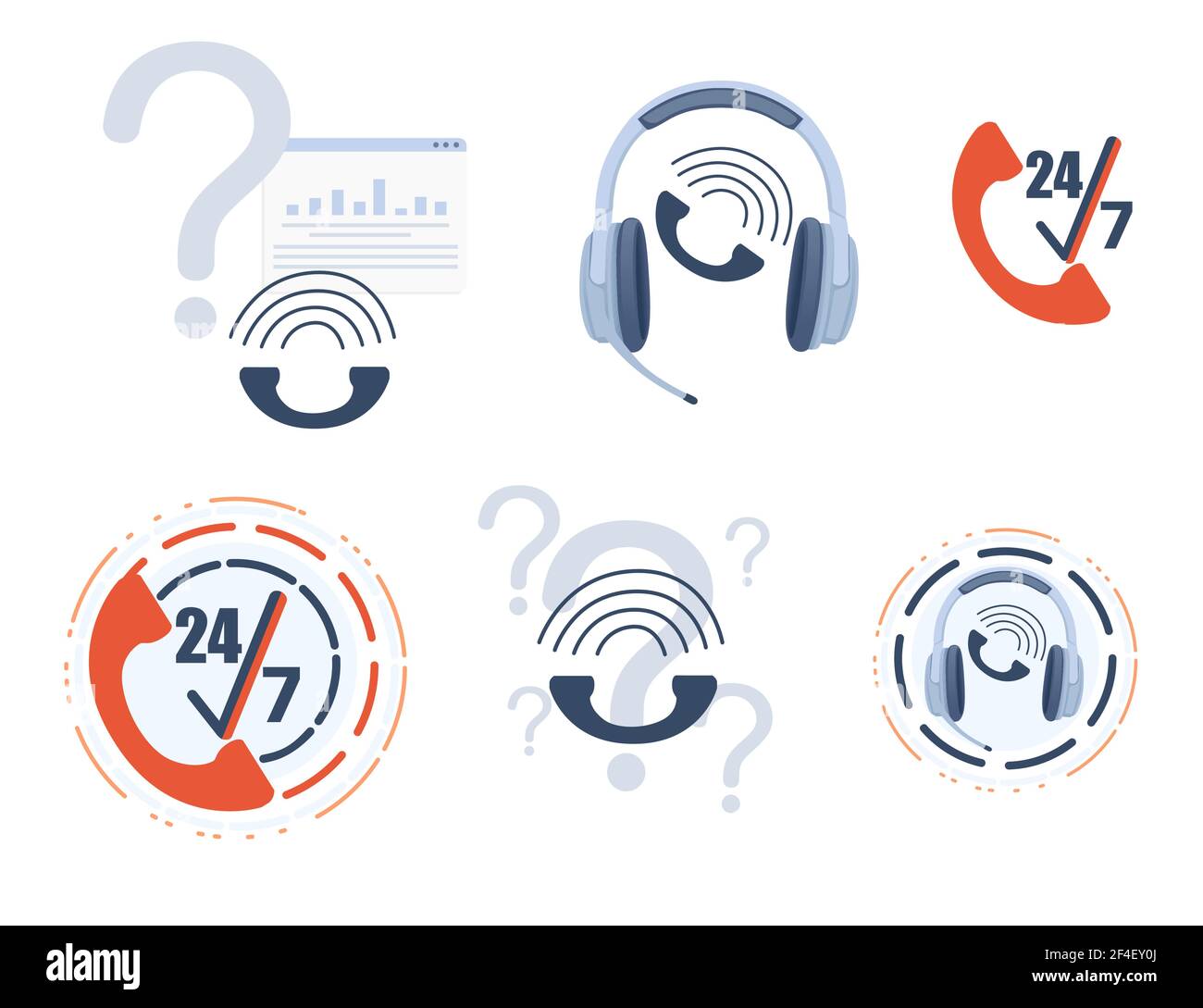 Set of call center service icon with headset and phone handset vector ...