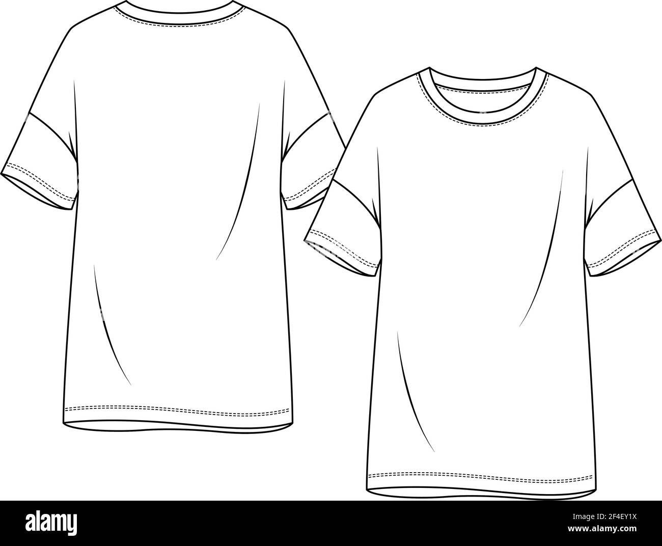 Women Drop Shoulders Tunic Top Fashion Flat Sketch Template Girls