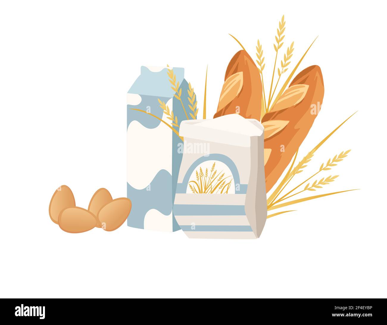 Ingredients for making bread products vector illustration on white ...