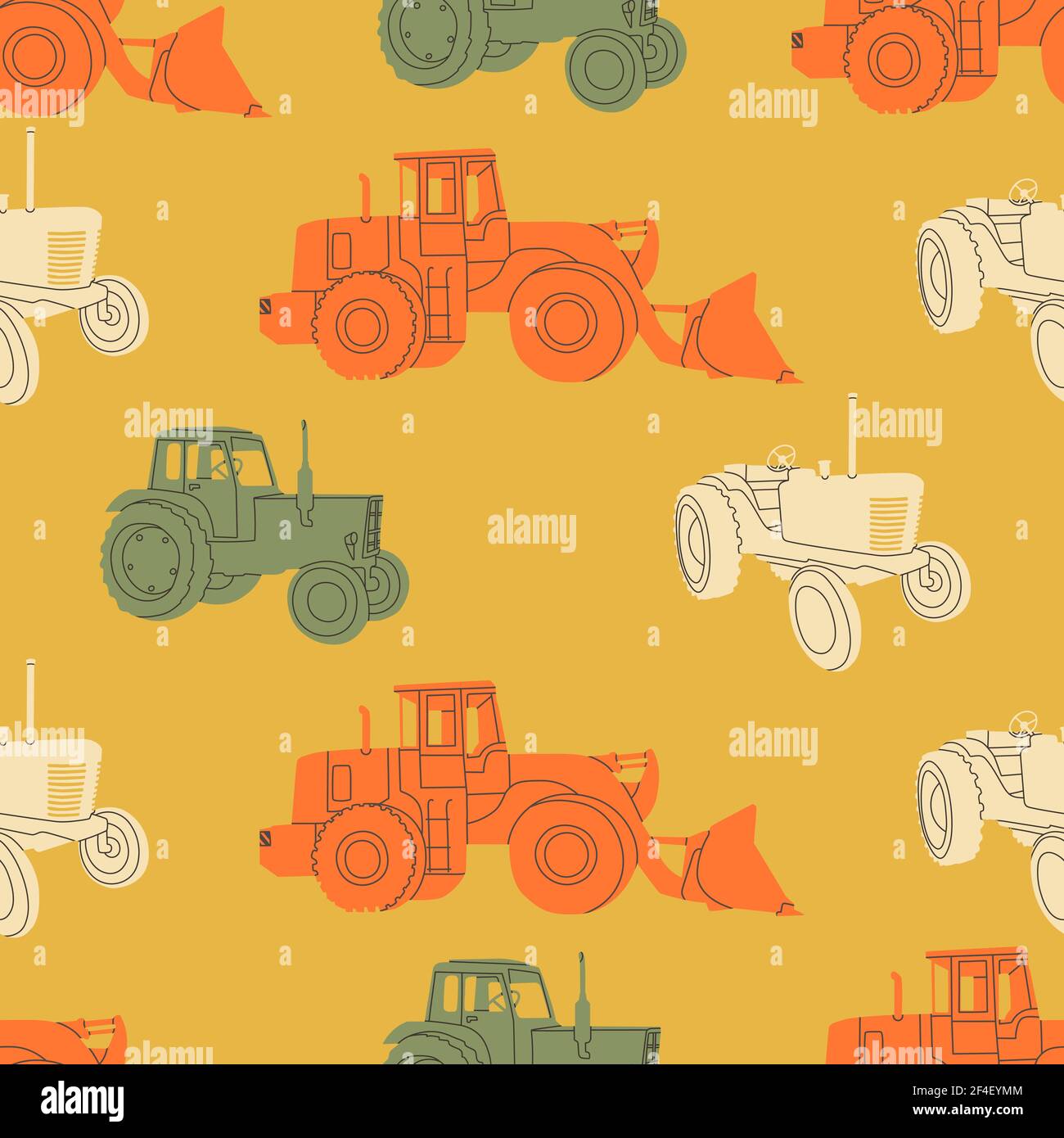 Vector seamless pattern of agricultural tractor or harvester. Simple ...