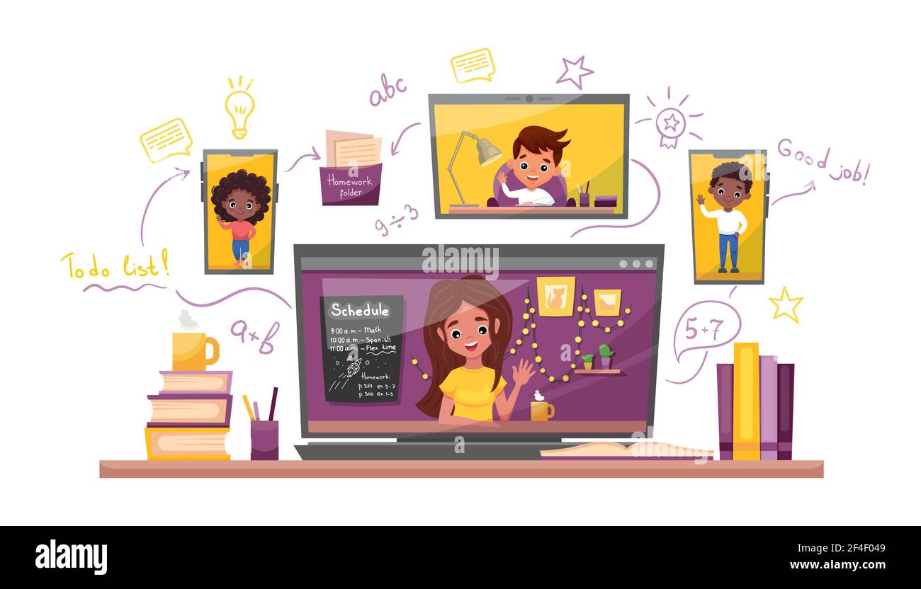 Online learning vector stock illustration. Study at home, online test ...