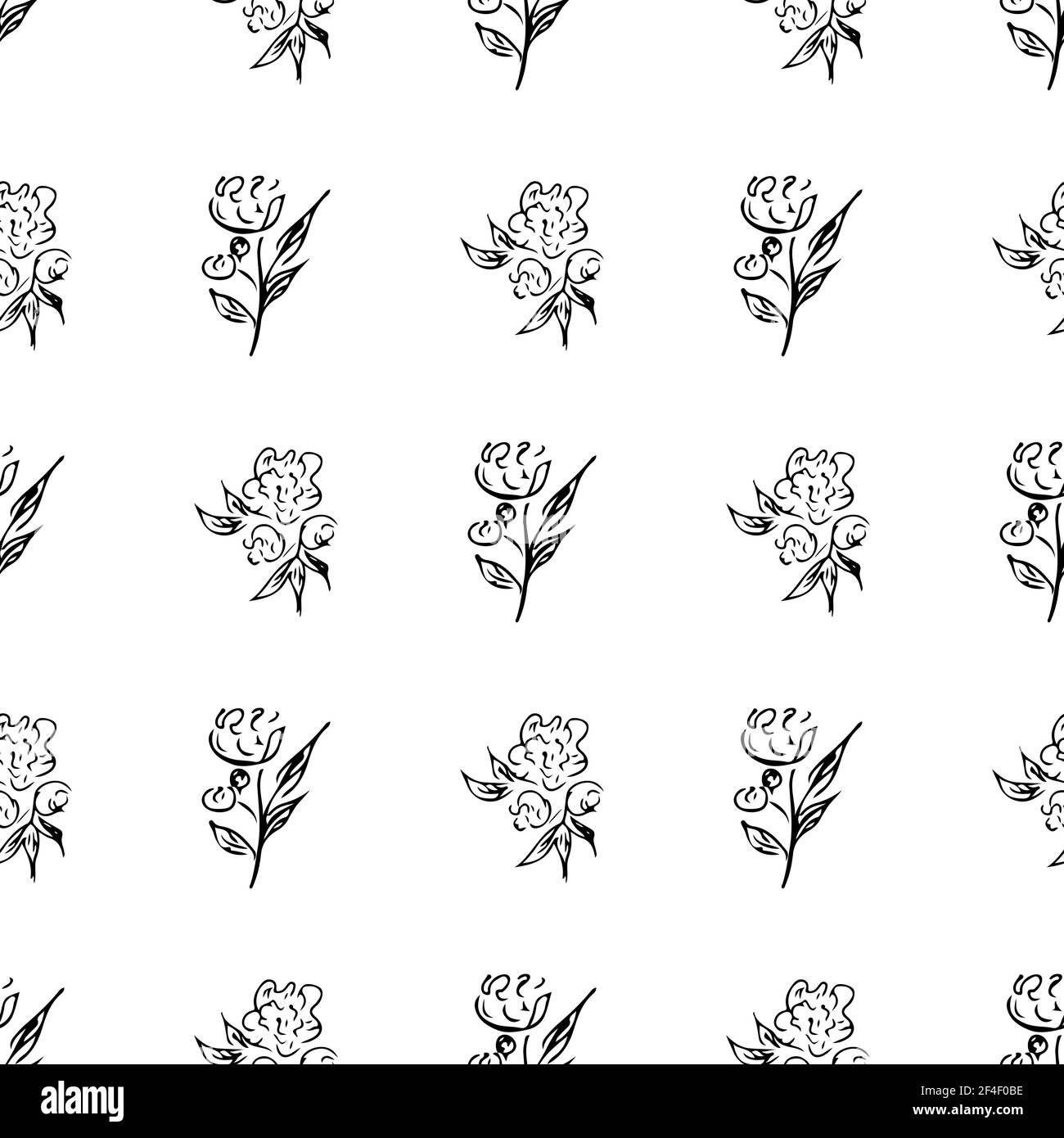 Doodle simple vector seamless pattern of hand-drawn peonies. Seamless ...