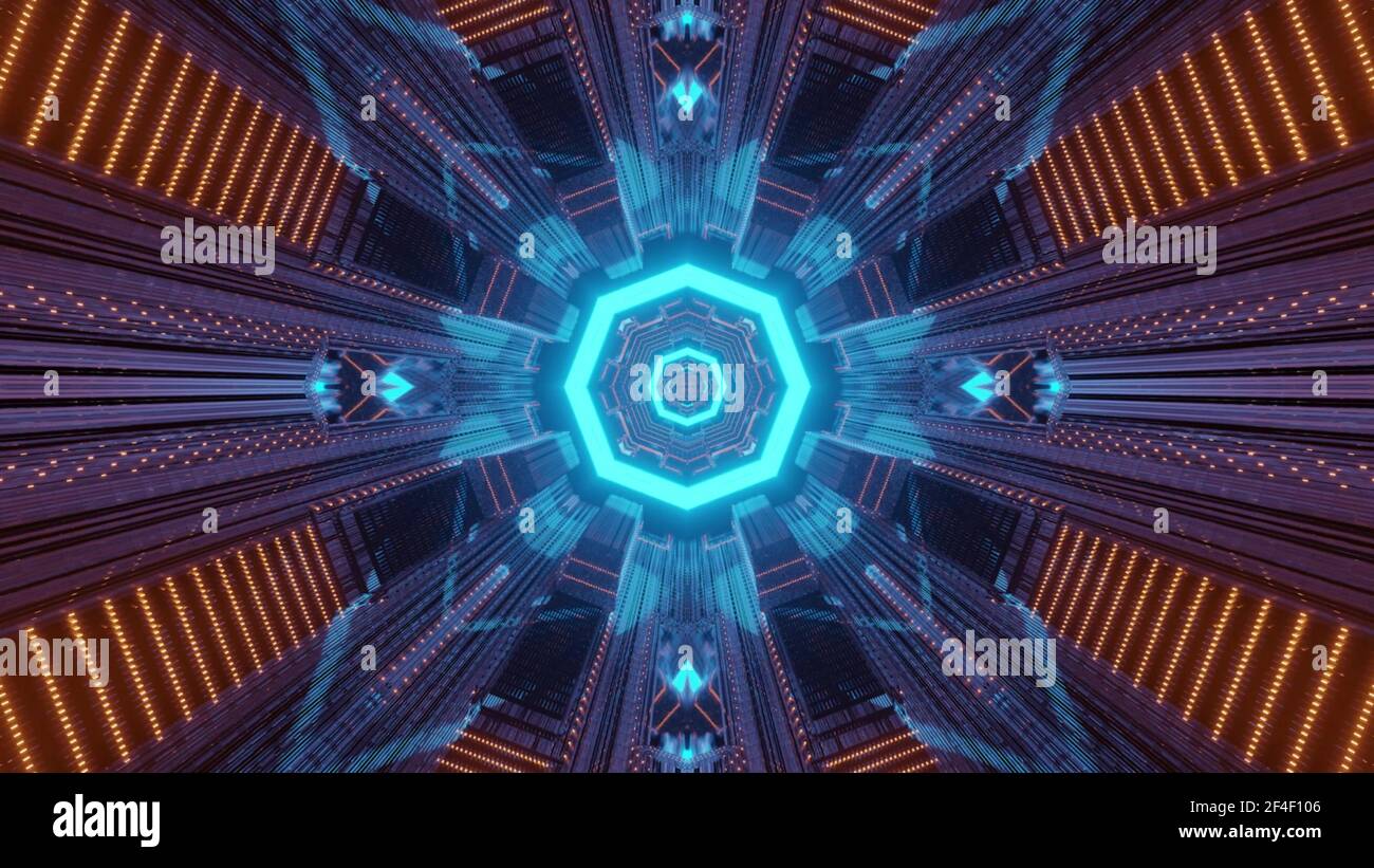 A 3D rendering of a cool heptagon kaleidoscopic futuristic tunnel in ...