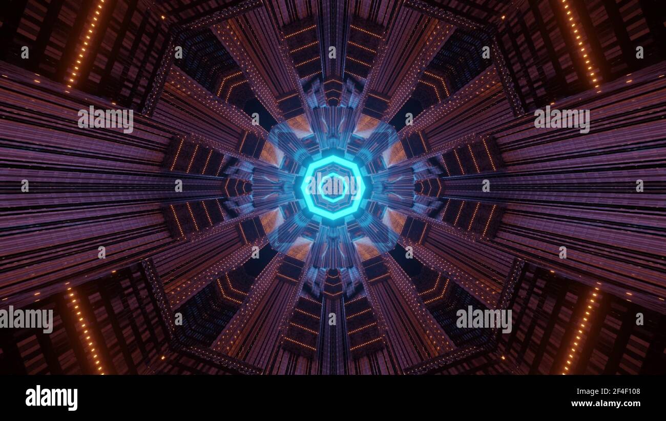 A 3D rendering of a cool heptagon kaleidoscopic futuristic tunnel in ...