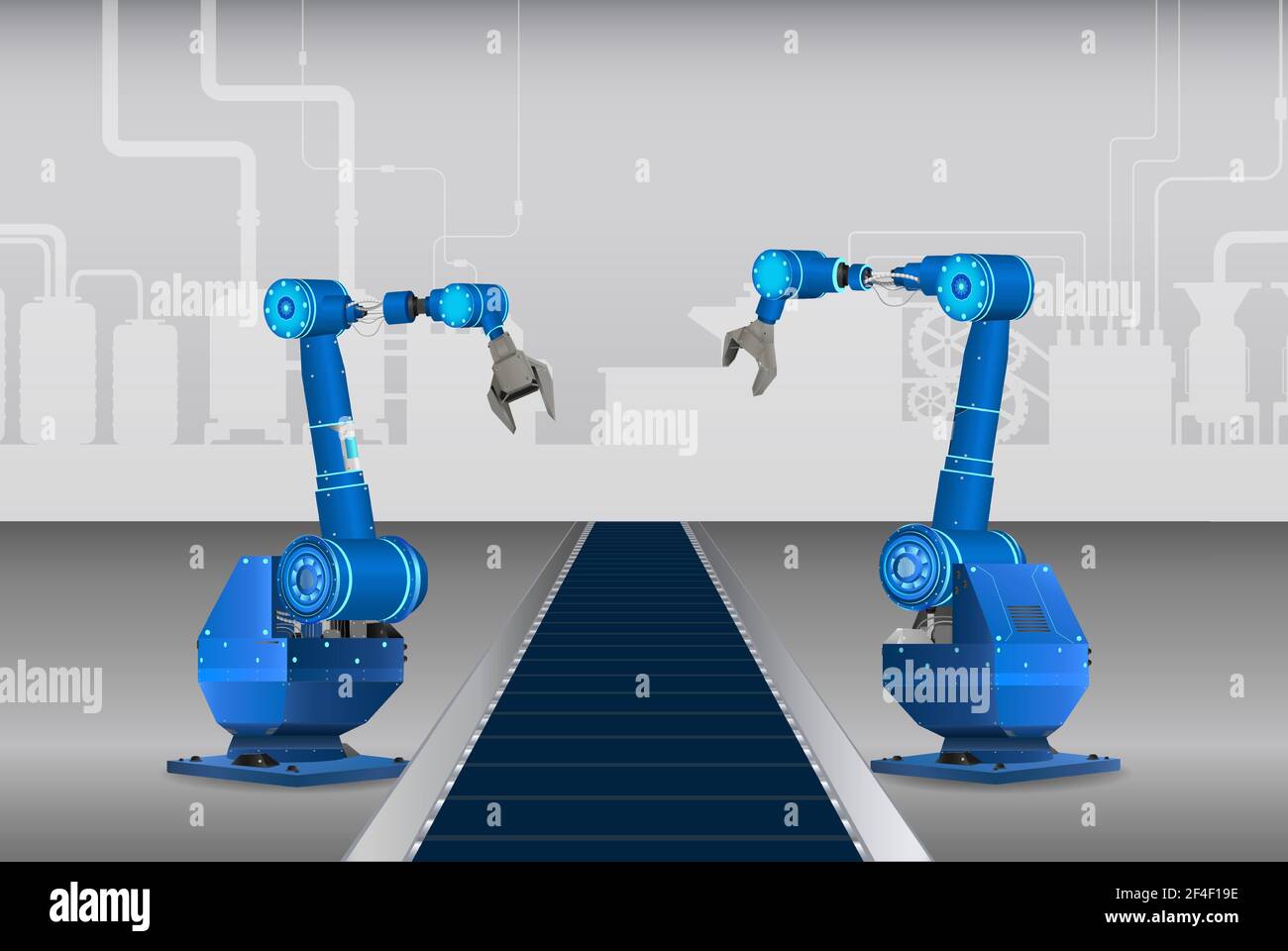 Automation factory with robot assembly line in factory vector ...