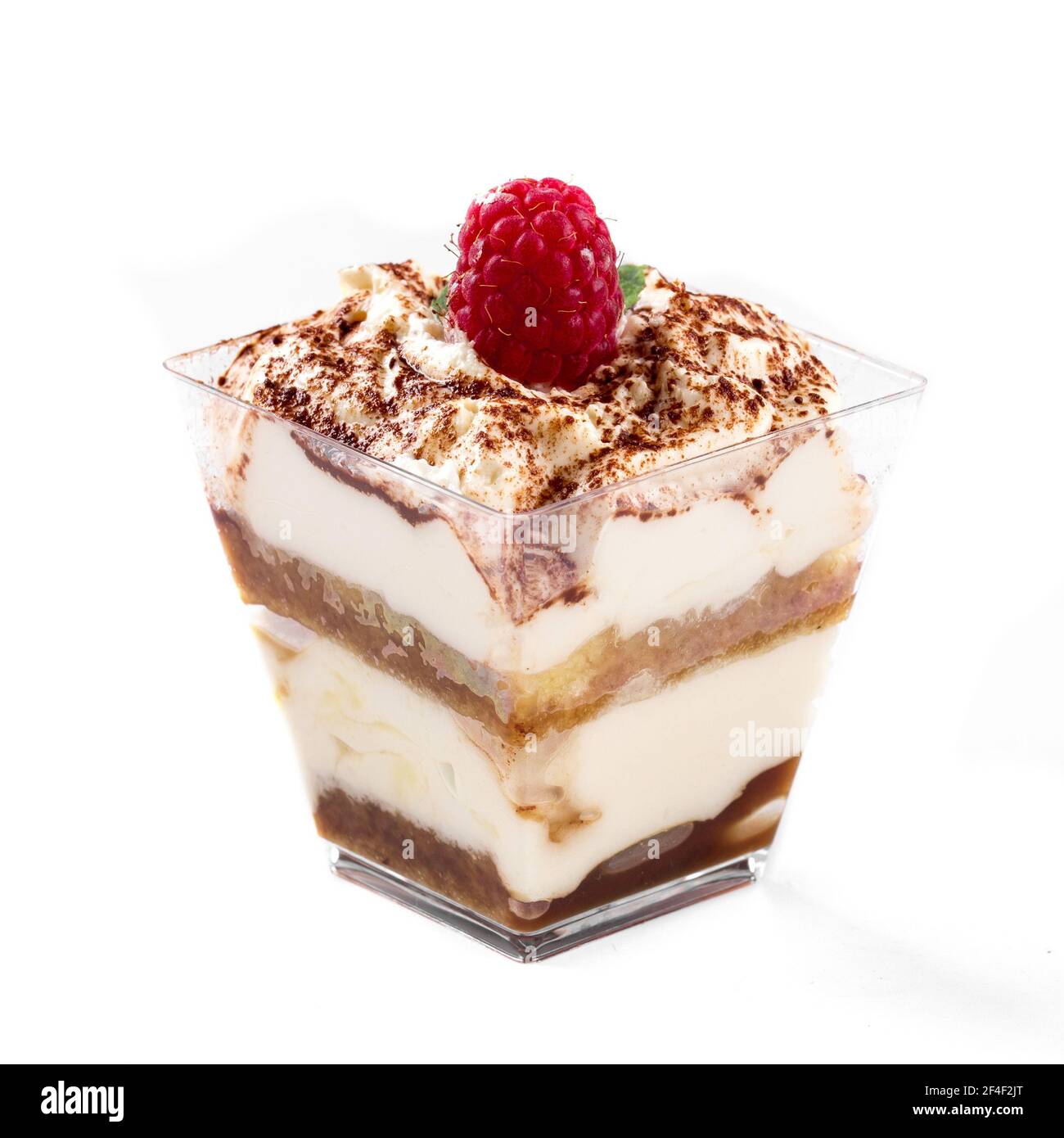 Isolated tiramisu trifle dessert with raspberry Stock Photo - Alamy
