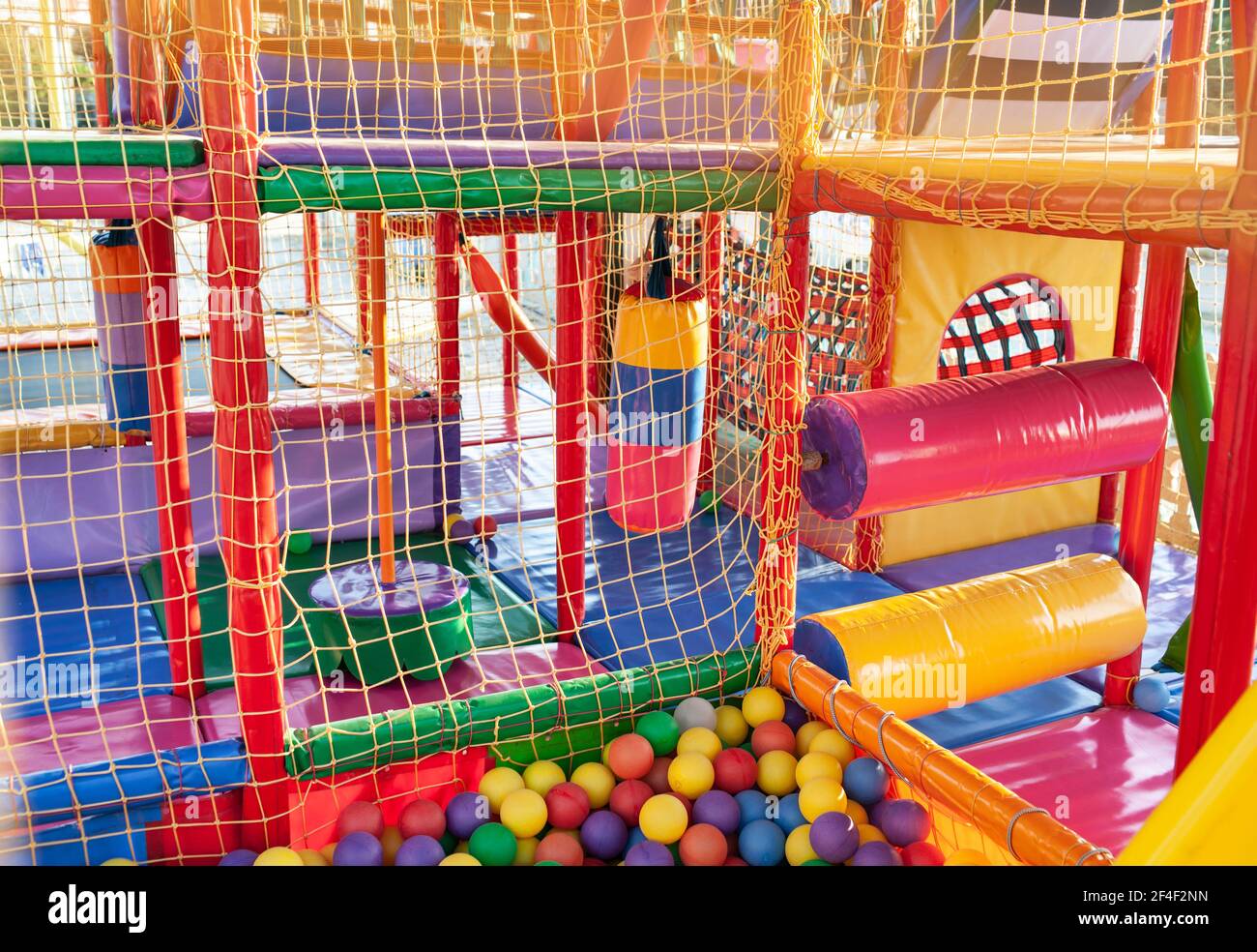 Playground with colorful mats and soft items for games Stock Photo - Alamy
