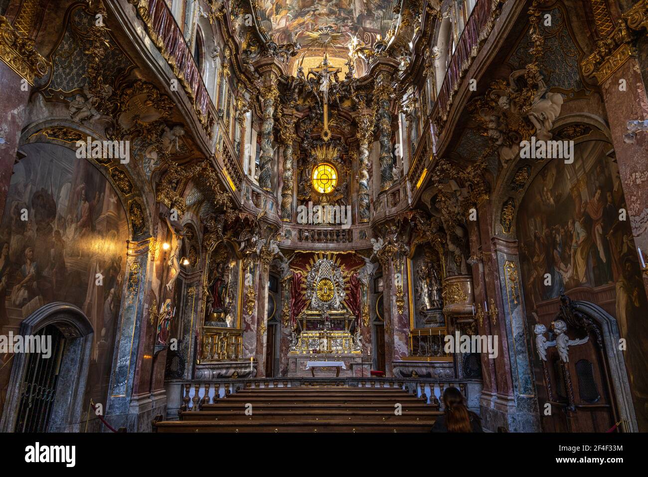 Interior of the baroque Asam Church, Asamkirche in Munich, Bavaria ...