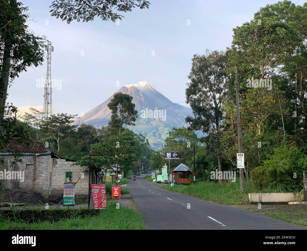 View of Mount Merapi from the village Cangkringan in its south Stock ...