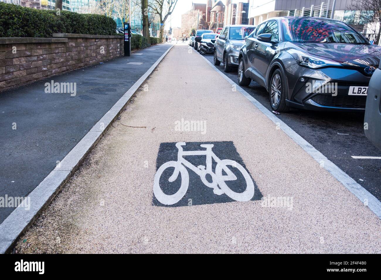 Dedicated segregated bike or cycle path in Croydon, London, UK Stock ...