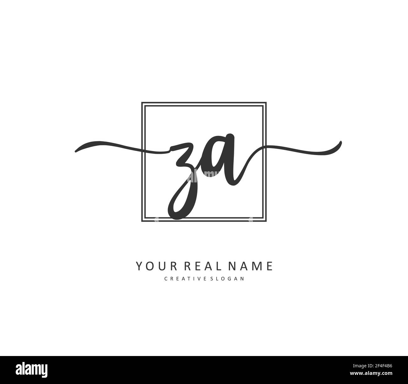 Z A ZA Initial letter handwriting and signature logo. A concept ...
