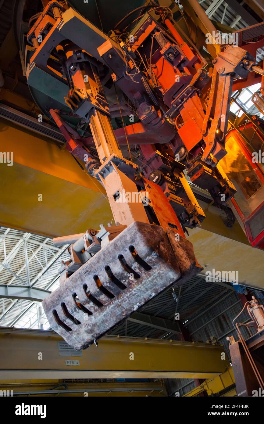 Pavlodar, Kazakhstan - May 05 2012: Aluminum electrolysis plant. Slag ...
