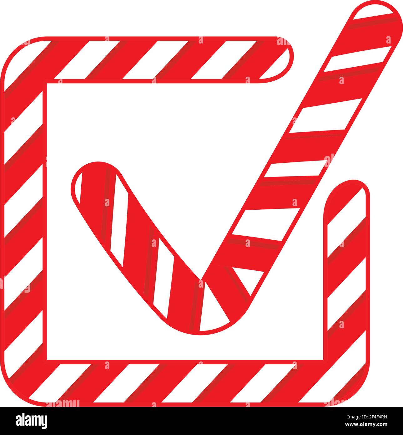 Candy cane checkmark. A red checkmark tick inside a square candy cane ...