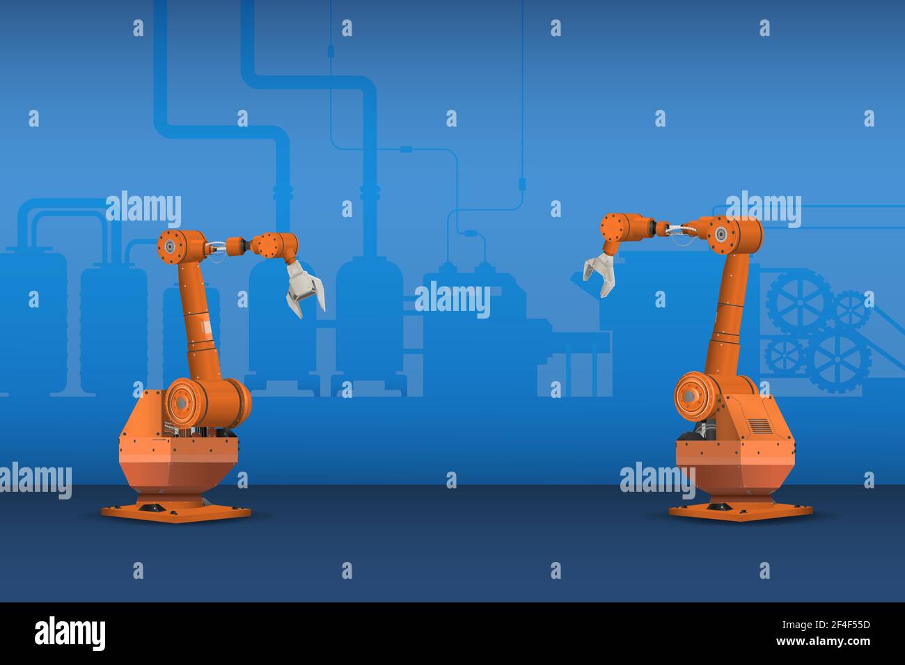 Orange robot arms in factory vector illustration Stock Vector Image & Art - Alamy