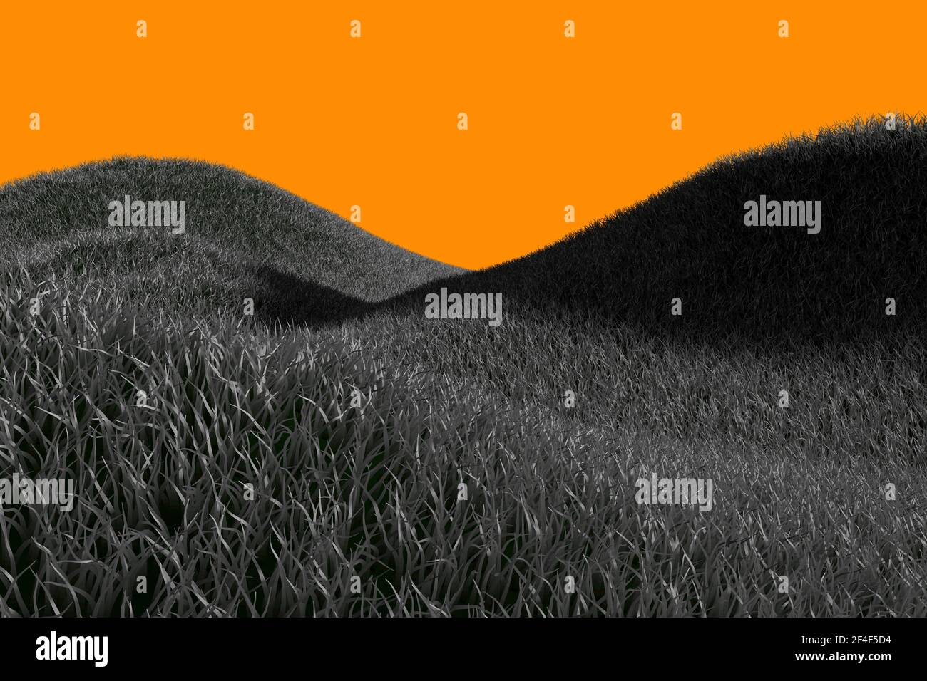 frightening dark grey high resolution grassy hills isolated on orange ...