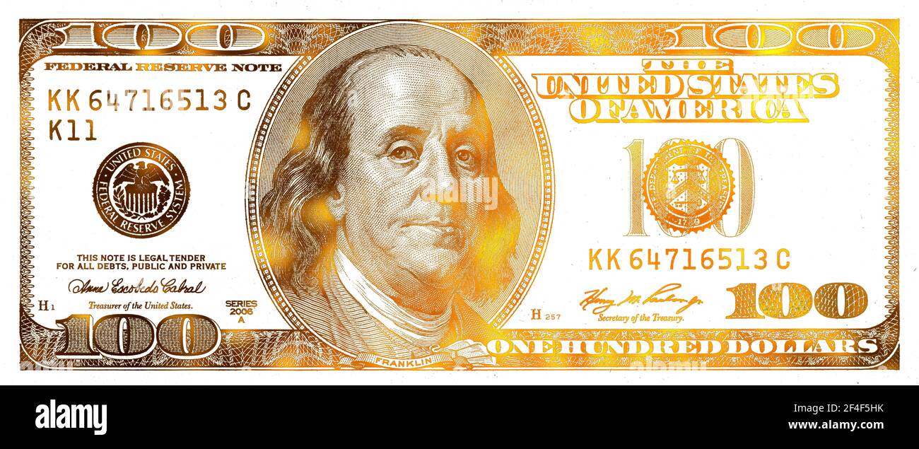 golden textured 100 US dollar banknote for design purpose Stock Photo ...