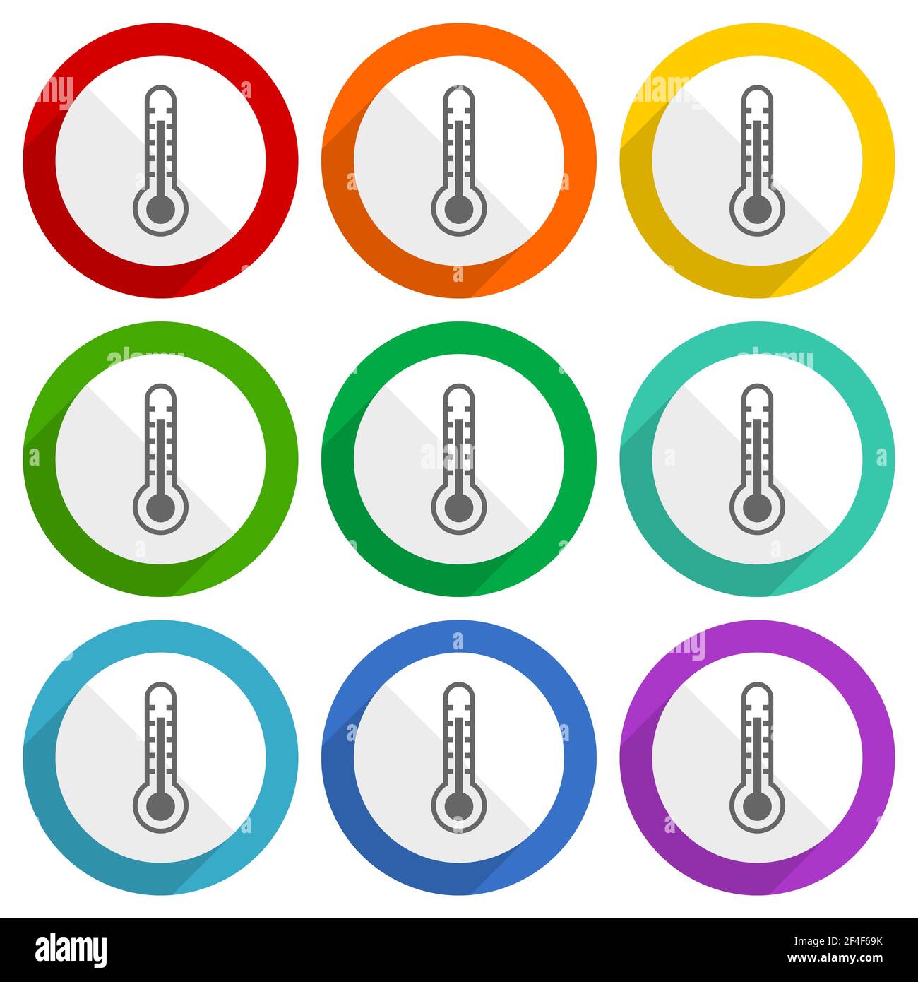 Thermometer vector icons, set of colorful flat design buttons for ...