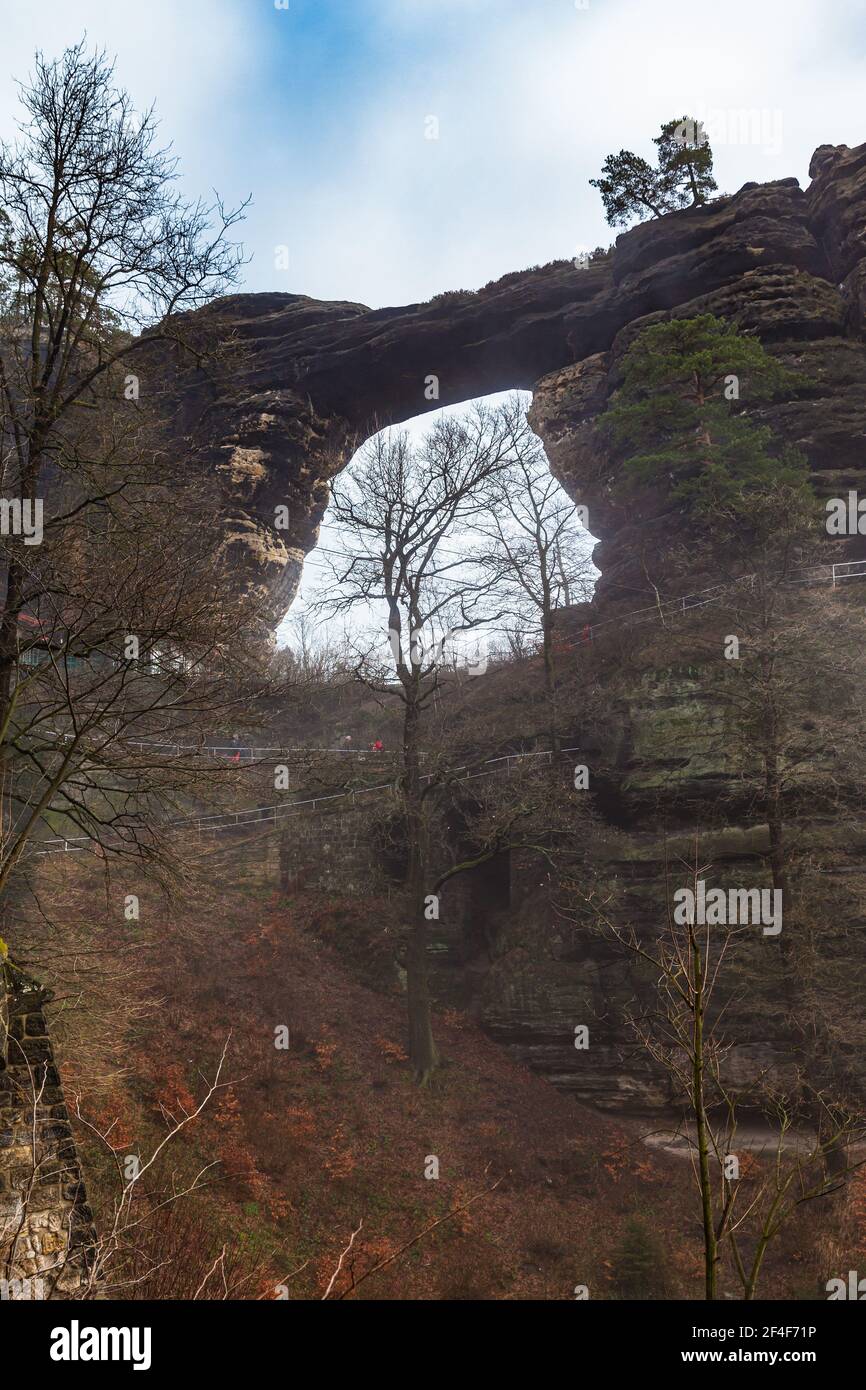 Close view of Pravčická brána (Prebischtor Gate),the largest natural ...