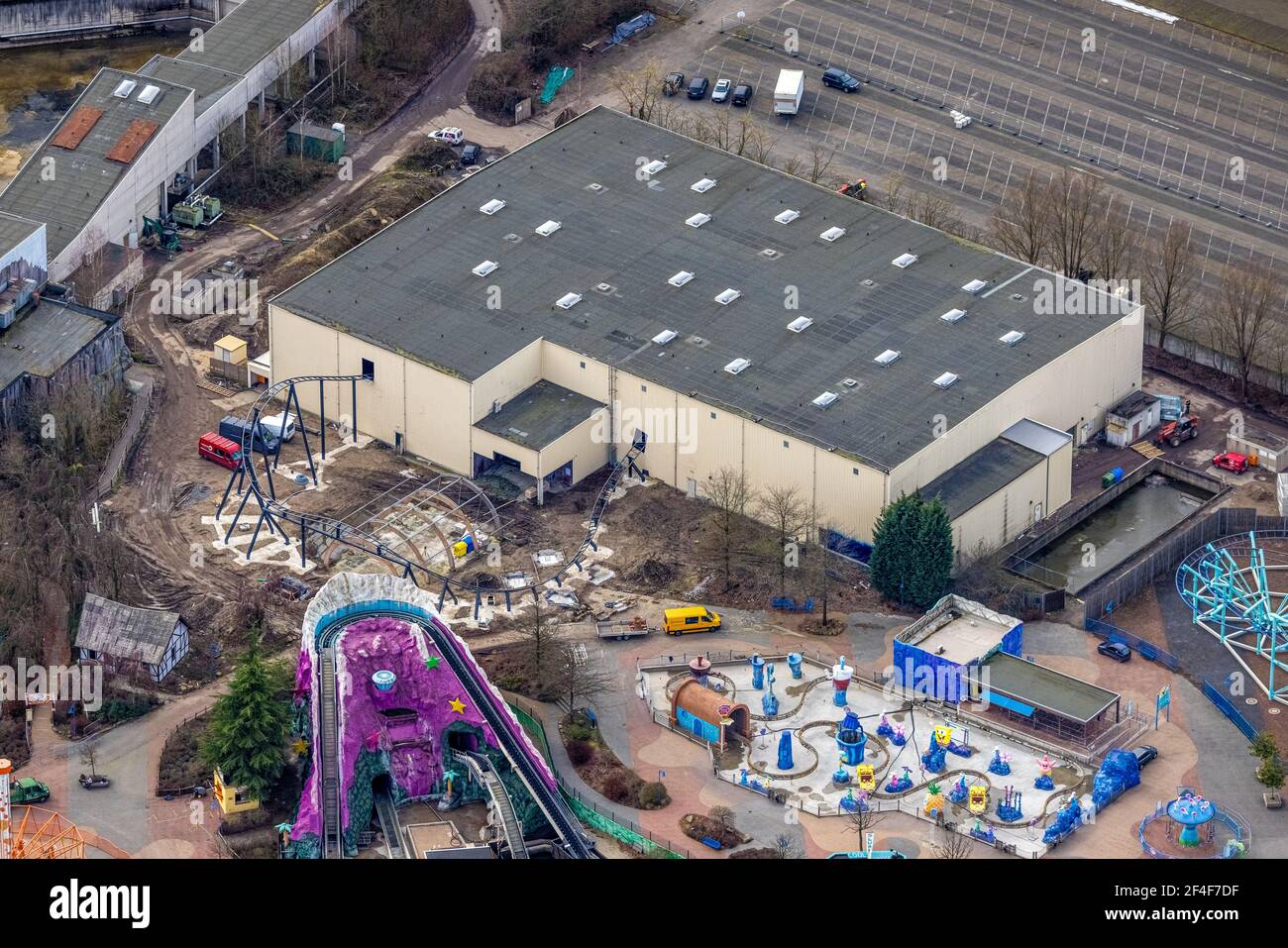 Aerial view, Movie Park Germany, amusement park, Bottrop-Kirchhellen ...