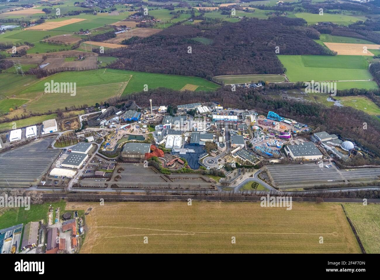 Aerial view, Movie Park Germany, amusement park, Bottrop-Kirchhellen ...