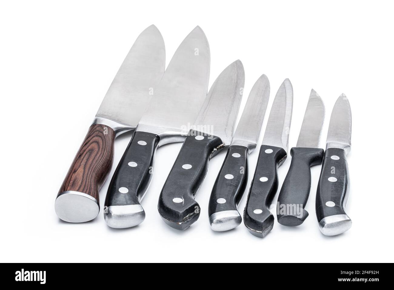 Set of different used and new kitchen knives isolated on white Stock ...