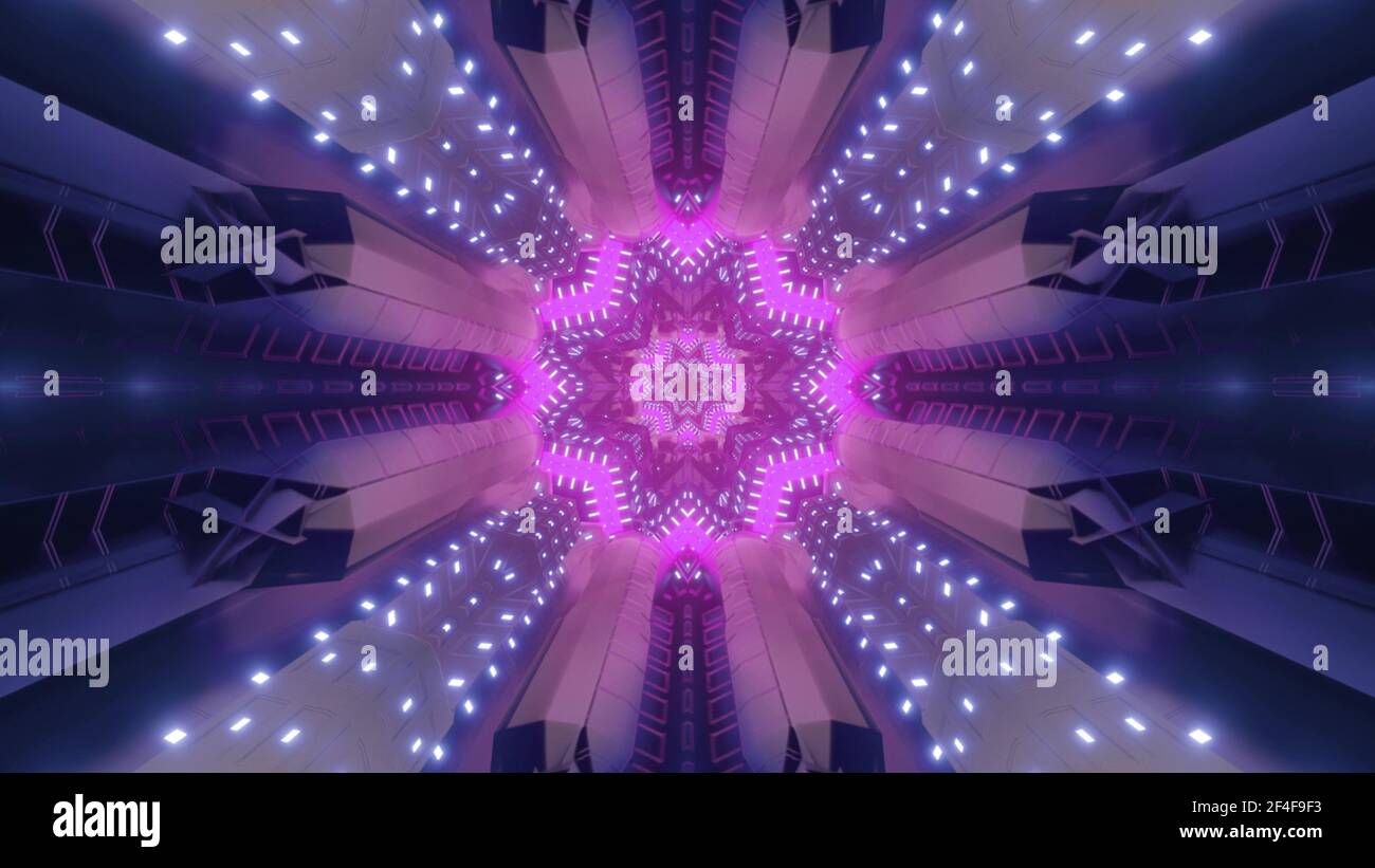 A 3D rendering of a cool futuristic hallway towards a portal with blue ...