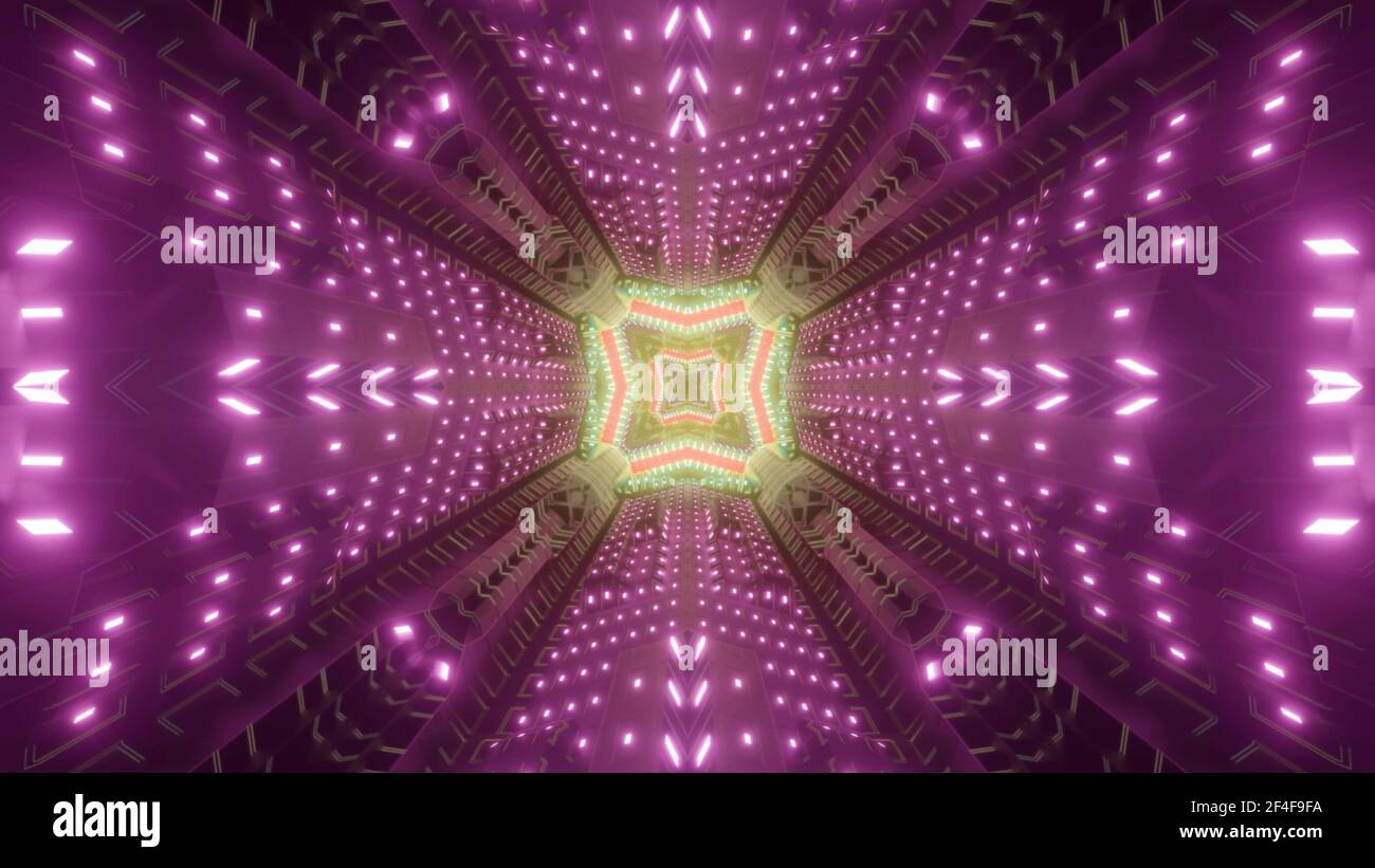 A 3D rendering of a cool square kaleidoscopic futuristic tunnel in ...